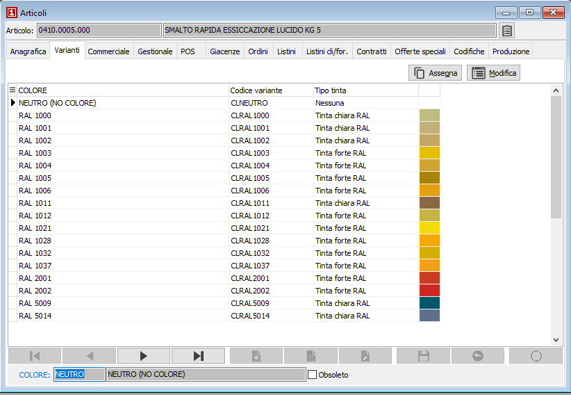 GESTIONE VARIANTI COLORE RAL - DO IT WITH OS1